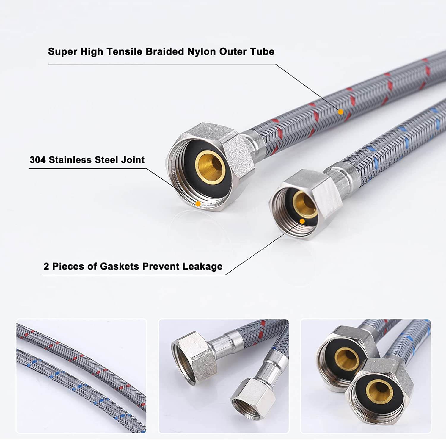 ARCORA 8"- 72" Bathroom Kitchen Faucet Connector Braided Nylon Water ...