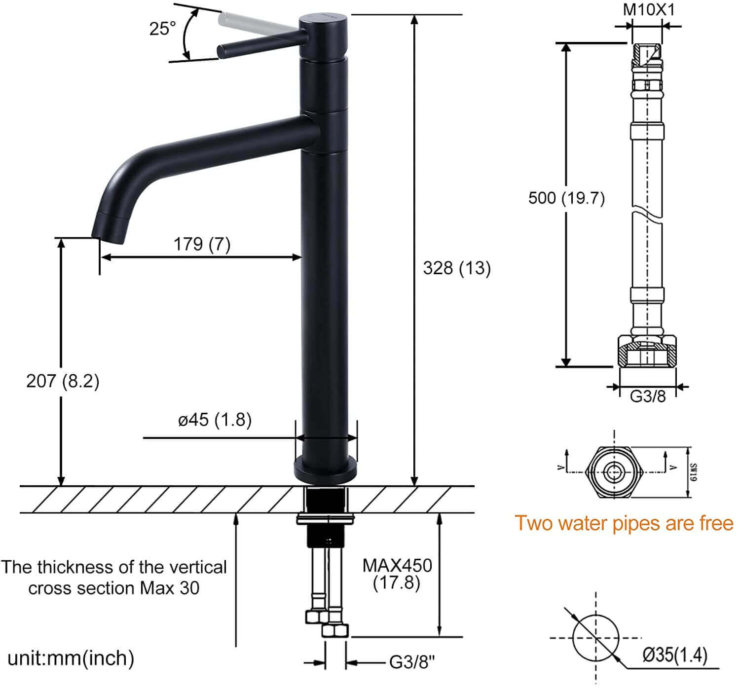 ARCORA 360 Degree Rotation Hot And Cold Tall Black Bathroom Mixer Tap ...