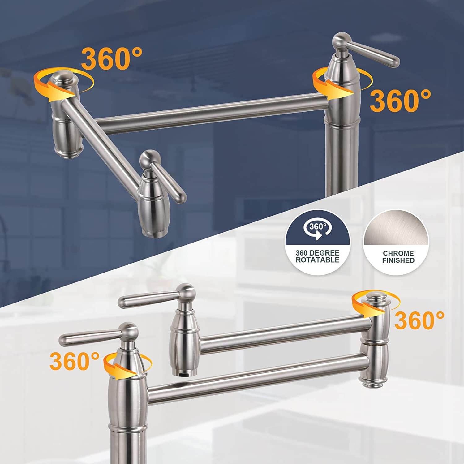 ARCORA Brushed Nickel Deck Mount Pot Filler Faucet Over Stove | ARCORA ...