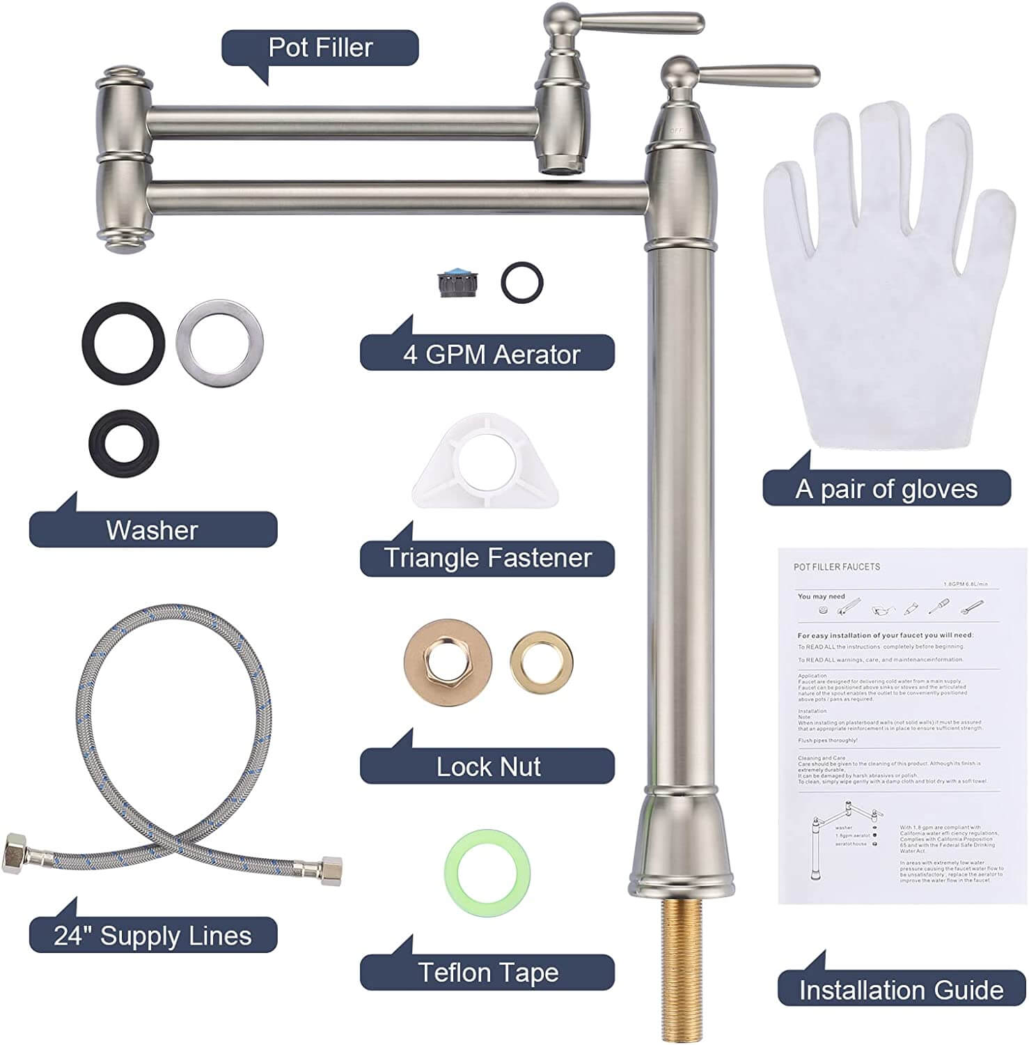 ARCORA Brushed Nickel Deck Mount Pot Filler Faucet Over Stove | ARCORA ...