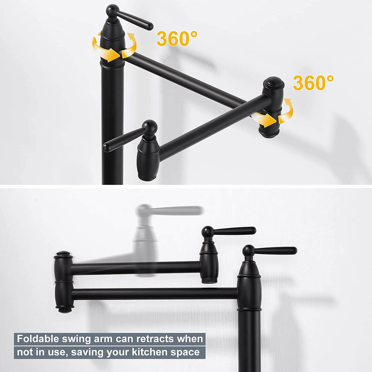 ARCORA Matte Black Deck Mount Pot Filler Faucet Over Stove | ARCORA FAUCETS