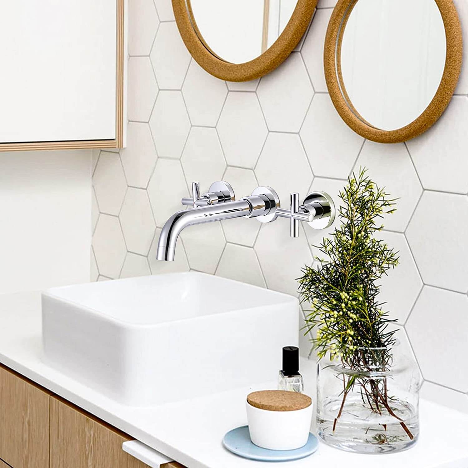 ARCORA 2 Cross Handle Chrome Wall Mounted Bathroom Sink Faucet Rough in ...