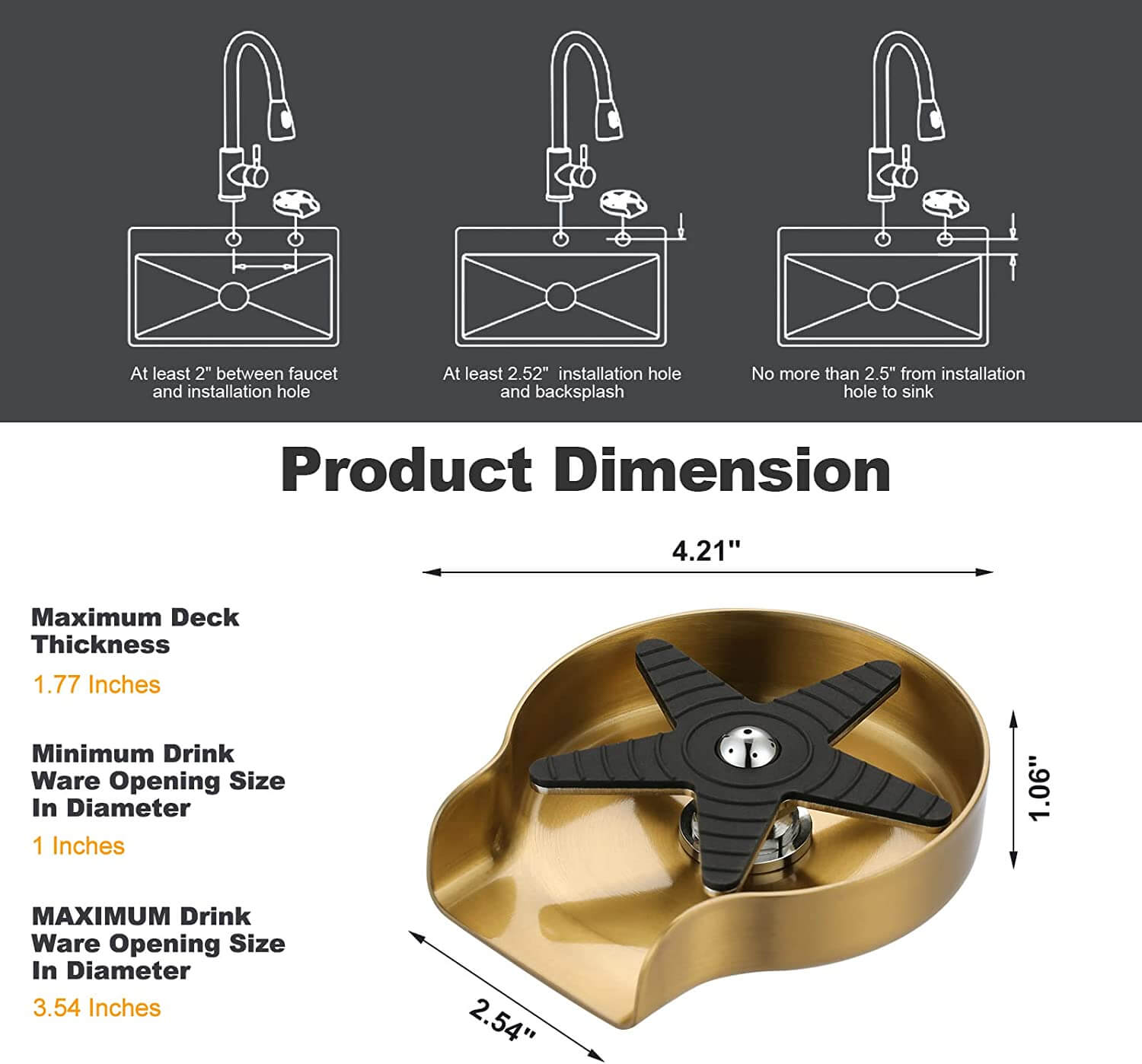 ARCORA Brushed Gold Stainless Steel Glass Rinser For Kitchen Sinks ...