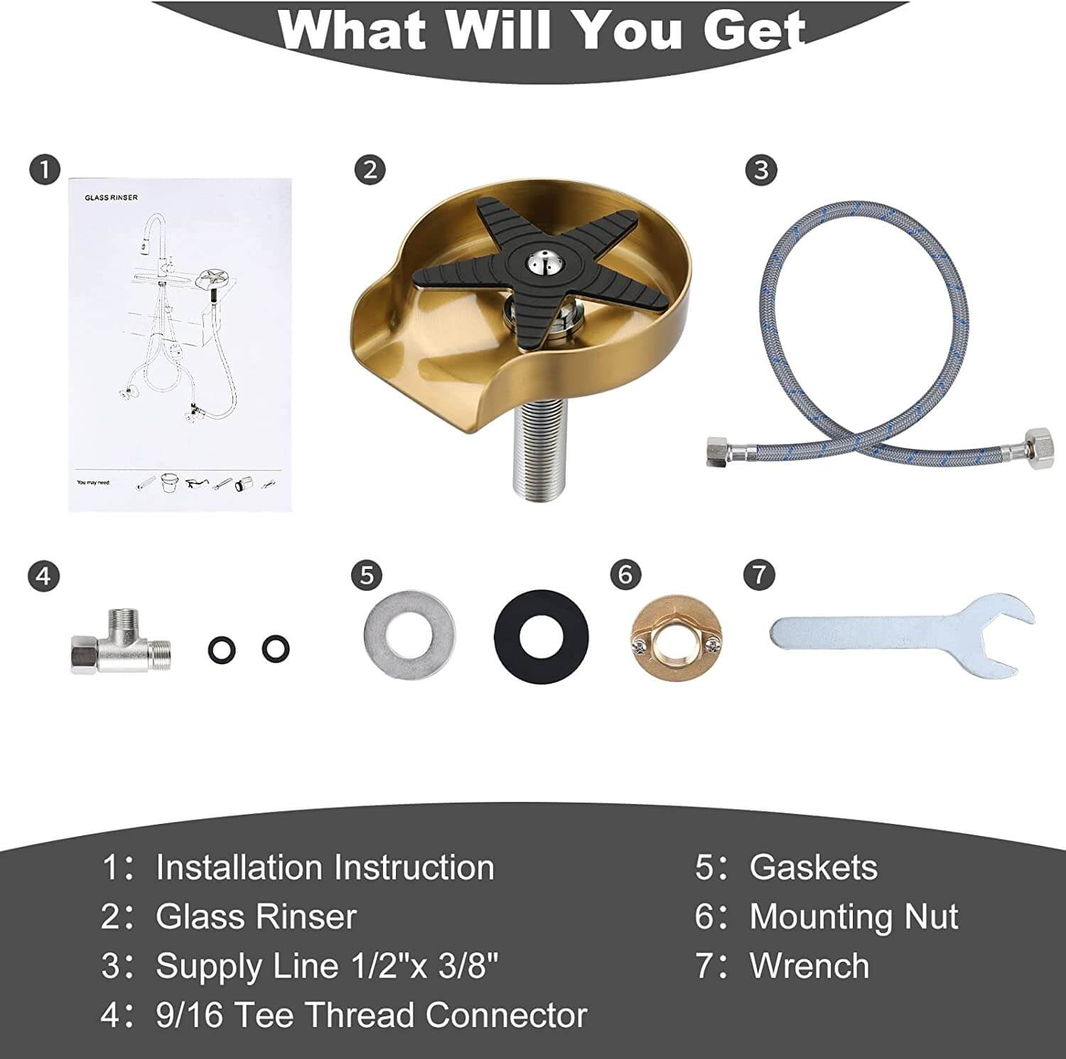 ARCORA Brushed Gold Stainless Steel Glass Rinser For Kitchen Sinks ...