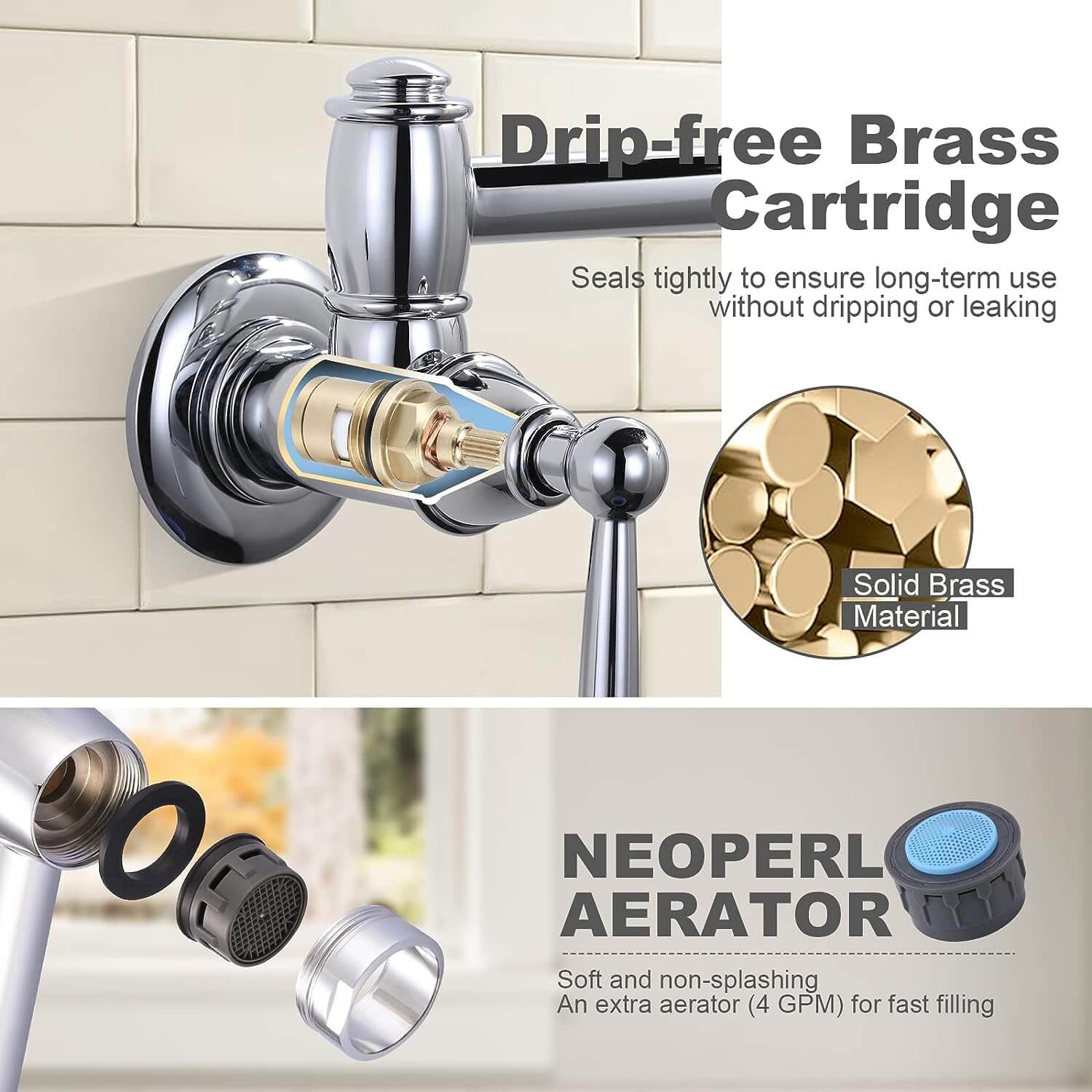 ARCORA Chrome Pot Filler Faucet Wall Mount Kitchen Folding Faucet ...