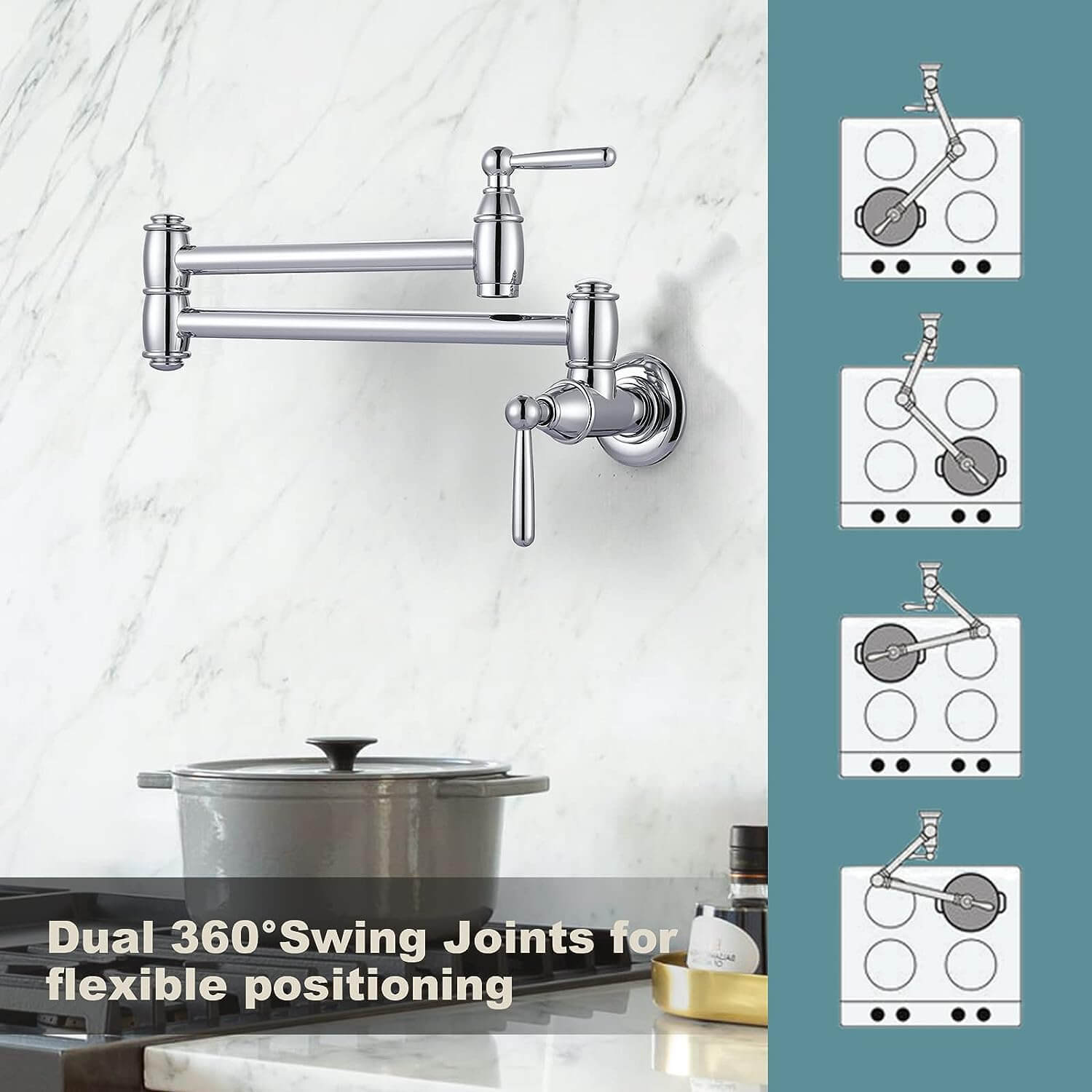 ARCORA Chrome Pot Filler Faucet Wall Mount Kitchen Folding Faucet ...