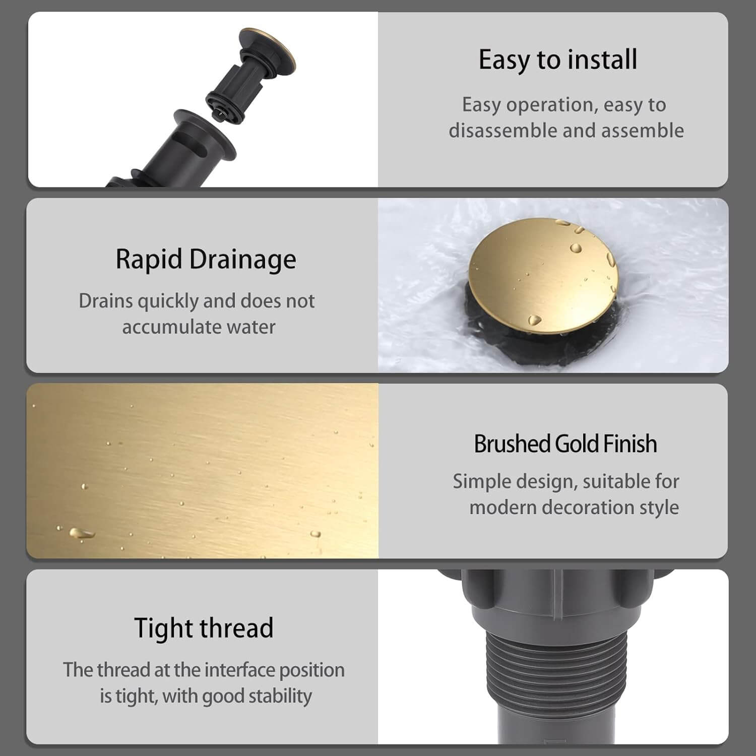 ARCORA Brushed Gold Bathroom Sink Drain With Overflow | ARCORA FAUCETS