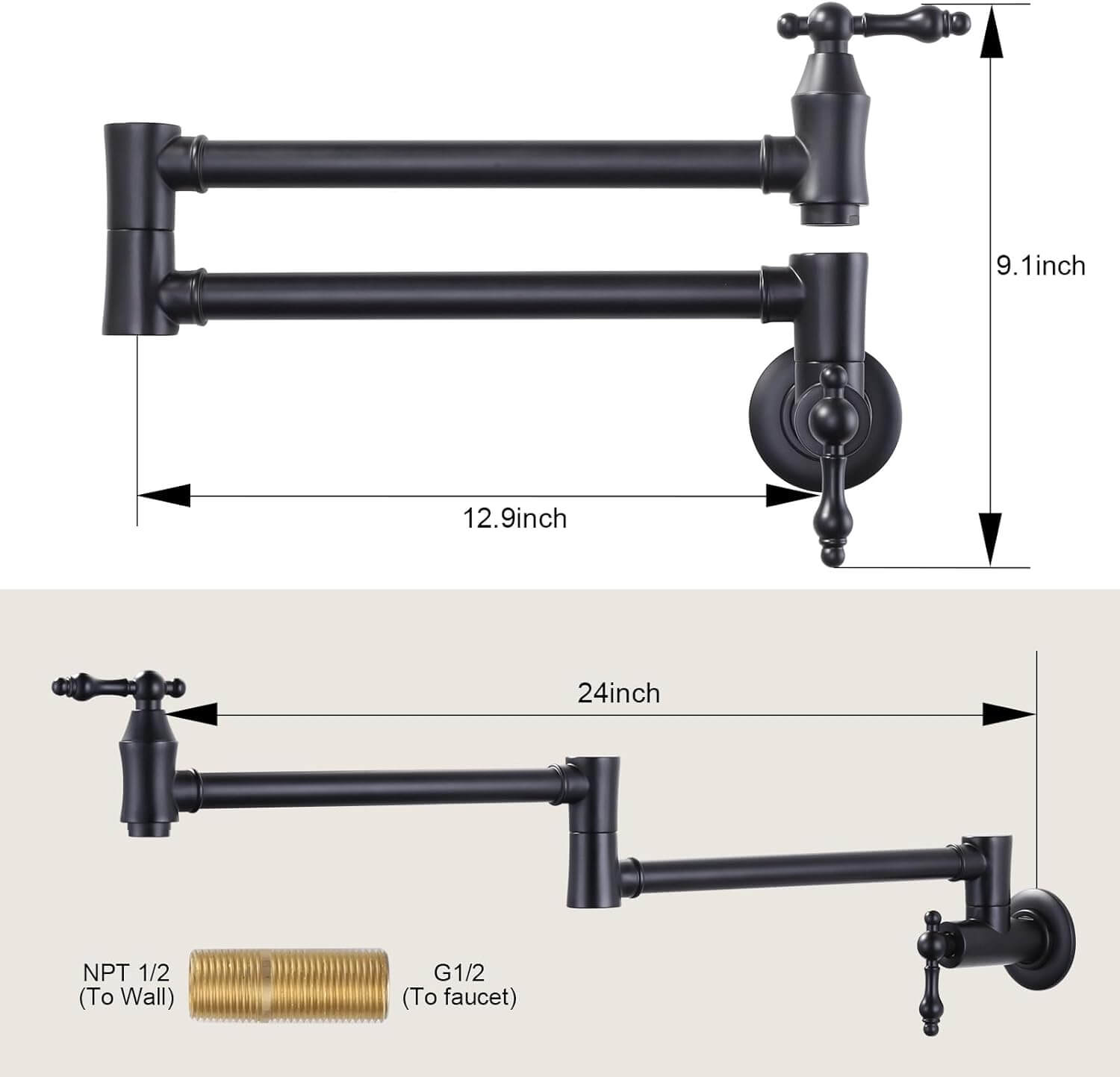 ARCORA Modern Matte Black Wall Mount Pot Filler Commercial Kitchen ...