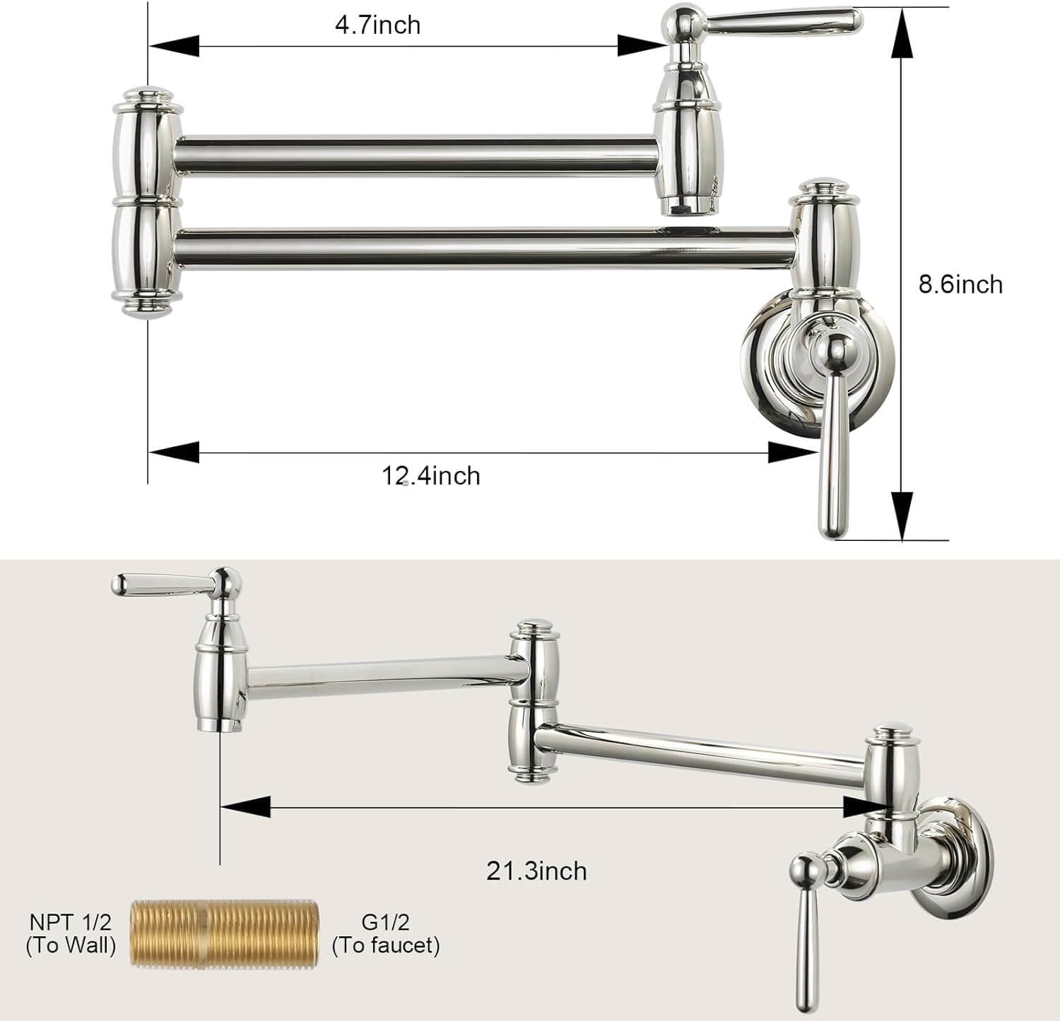 ARCORA Polished Nickel Wall Mount Pot Filler Faucet Over Stove – ARCORA ...