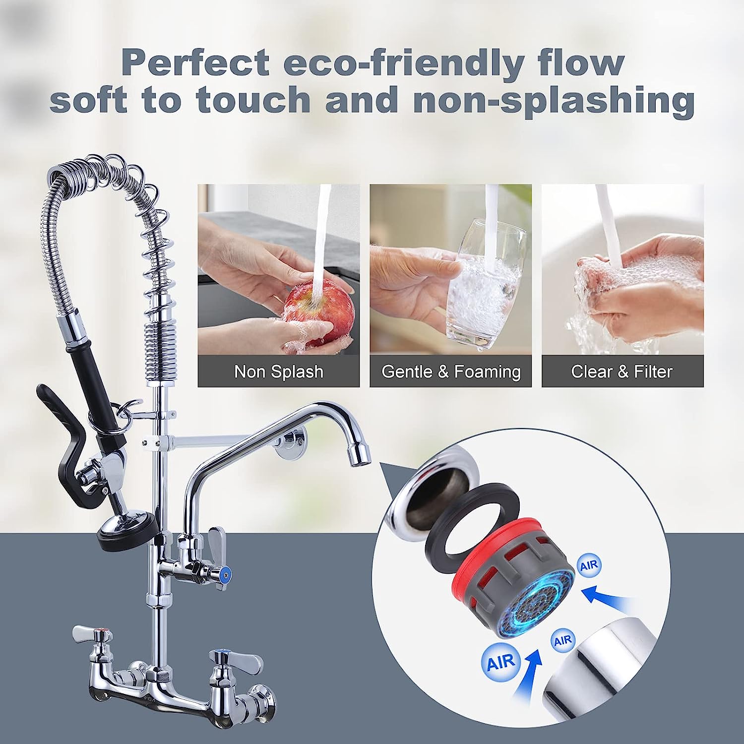 8 Inch Center Wall Mount Kitchen Commercial Sink Faucet with 9.6″ Add ...