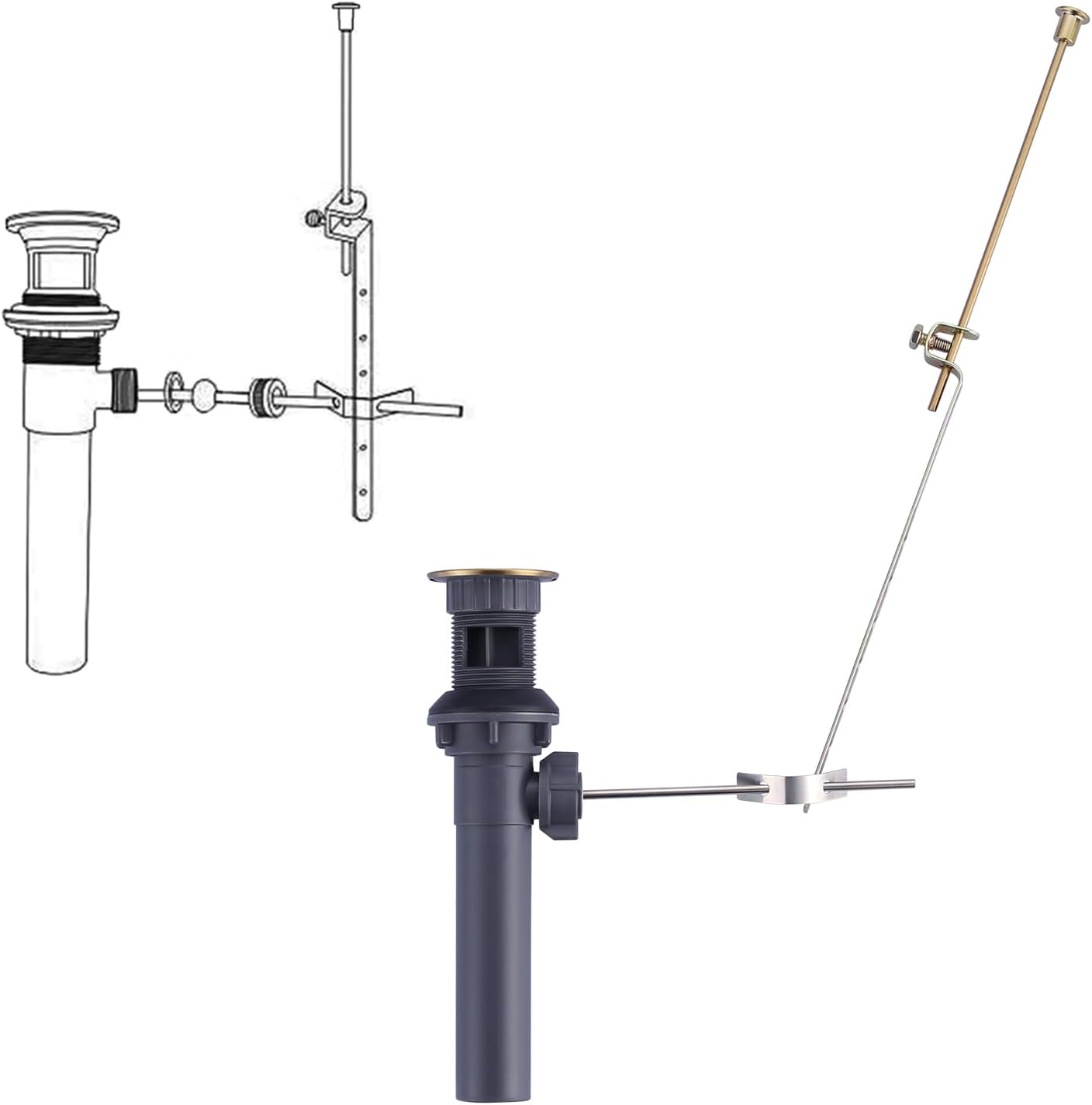 ARCORA Brushed Gold Bathroom Sink Drain with Overflow & Lift Rod for ...