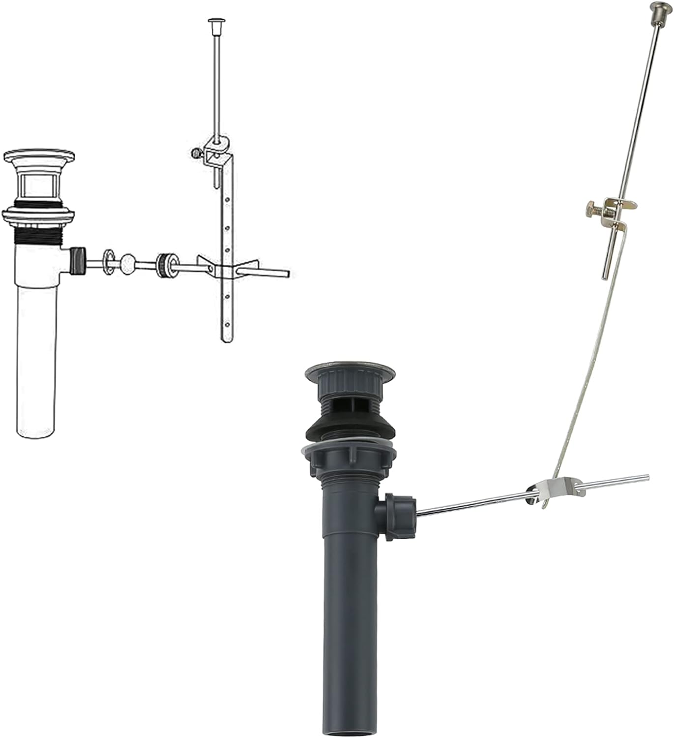 ARCORA Brushed Nickel Bathroom Sink Drain With Overflow & Lift Rod For ...