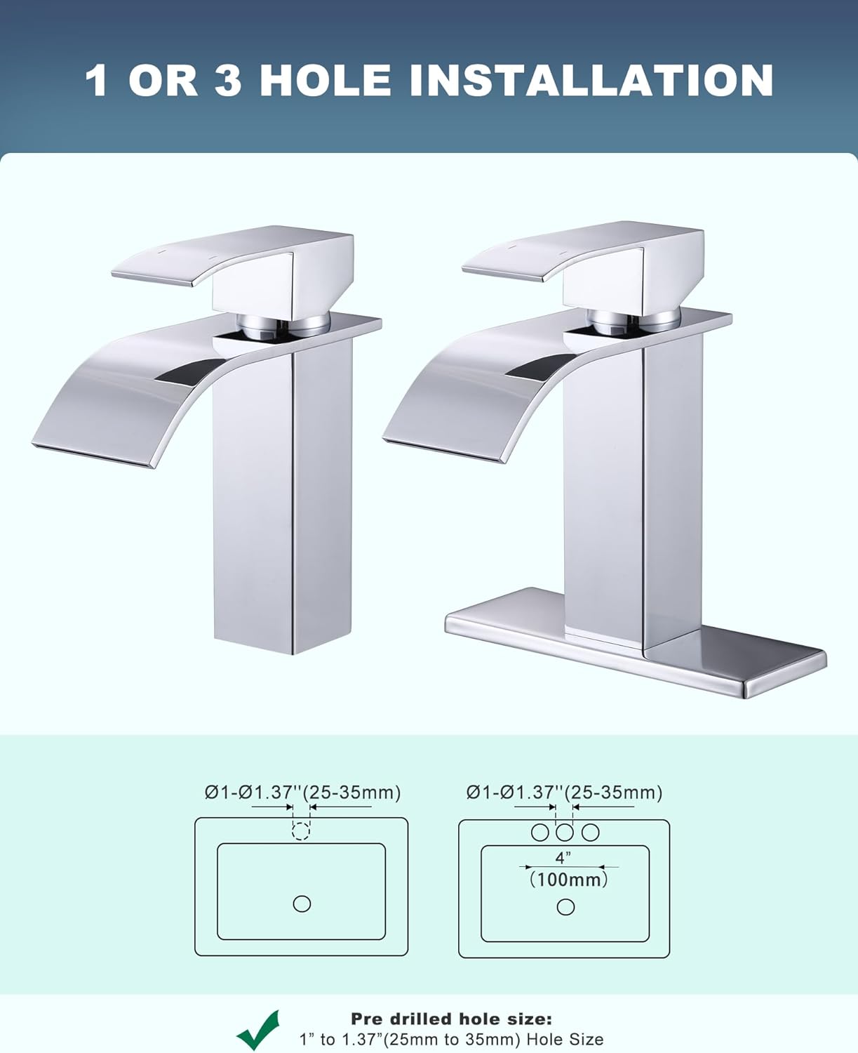 ARCORA Single Handle Chrome Waterfall Bathroom Sink Faucet with Pop Up ...
