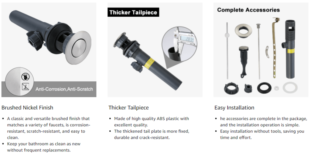 ARCORA Brushed Nickel Bathroom Sink Drain with Overflow & Lift Rod for ...