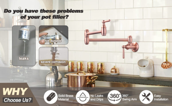 ARCORA Copper Wall Mount Pot Filler Kitchen Folding Faucet Over Stove ...