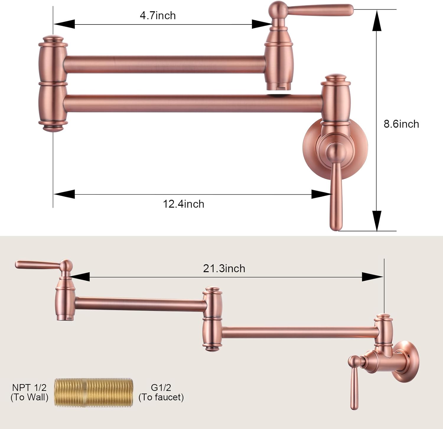 ARCORA Copper Wall Mount Pot Filler Kitchen Folding Faucet Over Stove ...