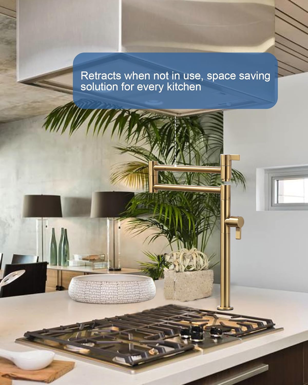 ARCORA Modern Brushed Gold Deck Mounted Solid Brass Pot Filler Kitchen ...