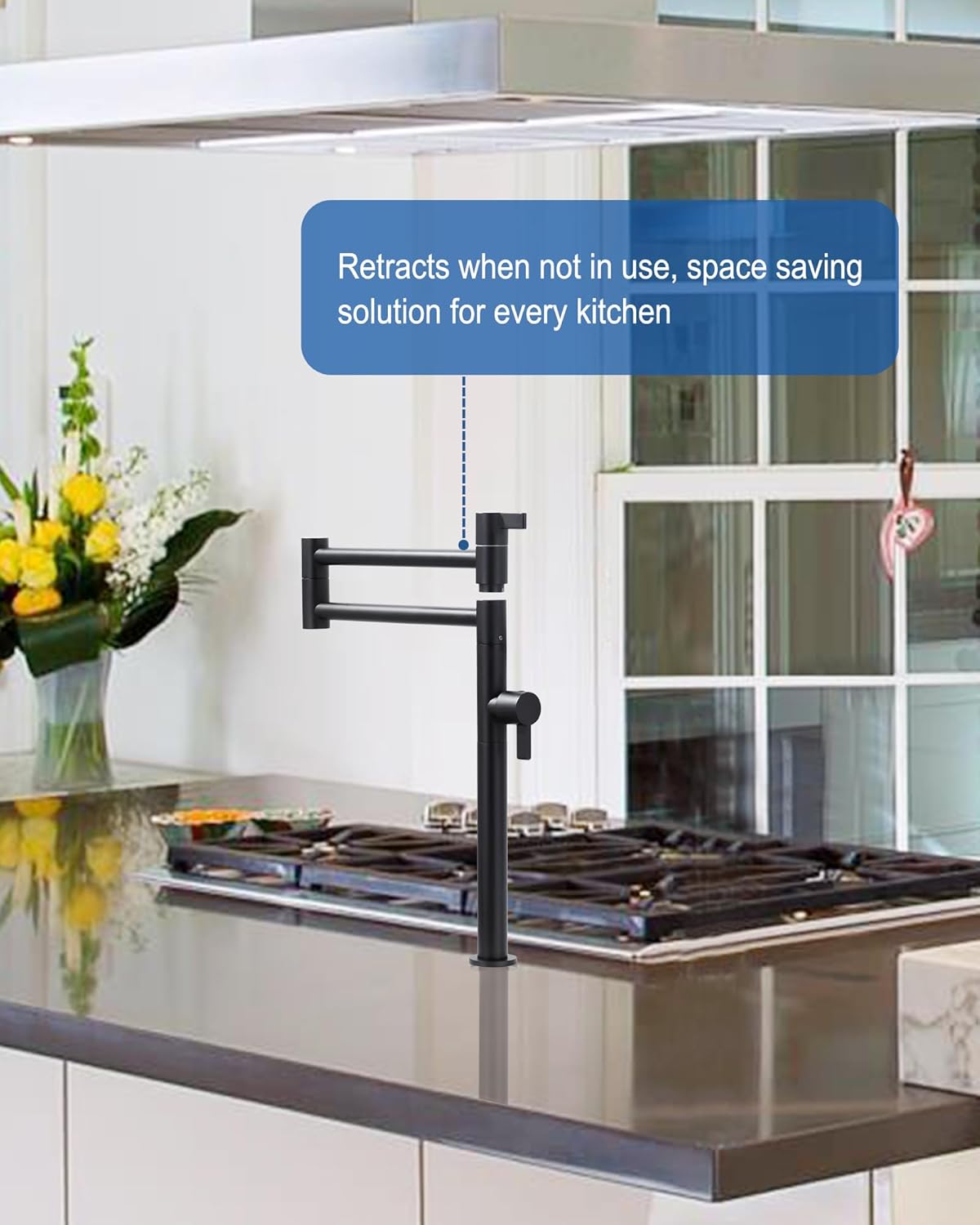 ARCORA Deck Mounted Solid Brass Pot Filler Matte Black Kitchen Folding ...