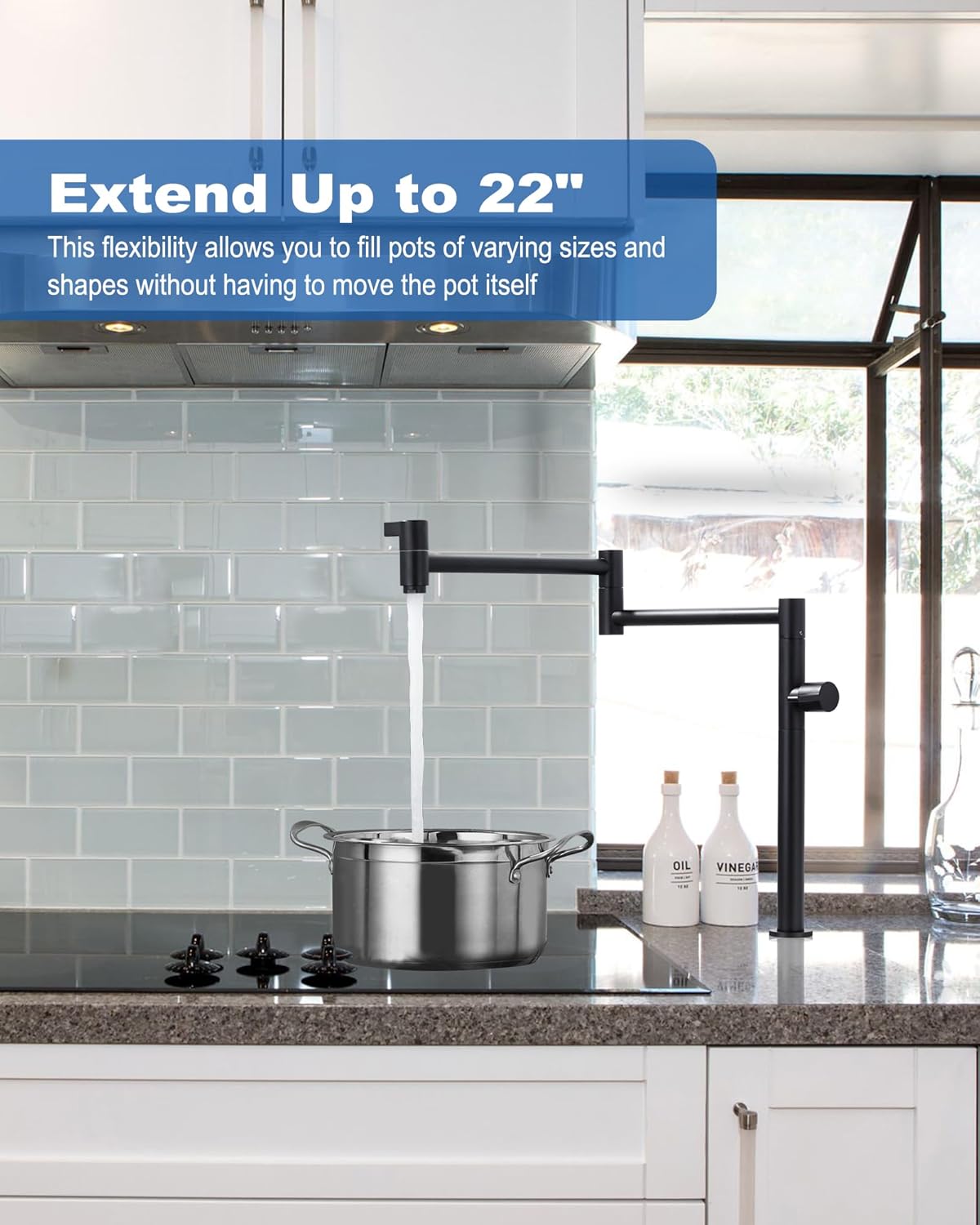 ARCORA Deck Mounted Solid Brass Pot Filler Matte Black Kitchen Folding ...