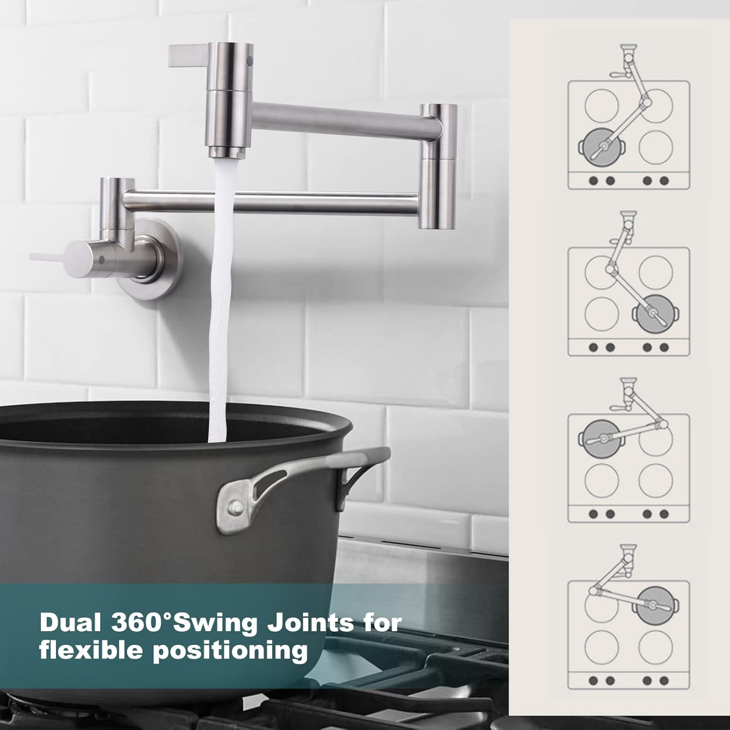 ARCORA Modern Brushed Nickel Pot Filler Wall Mount Folding Faucet with ...