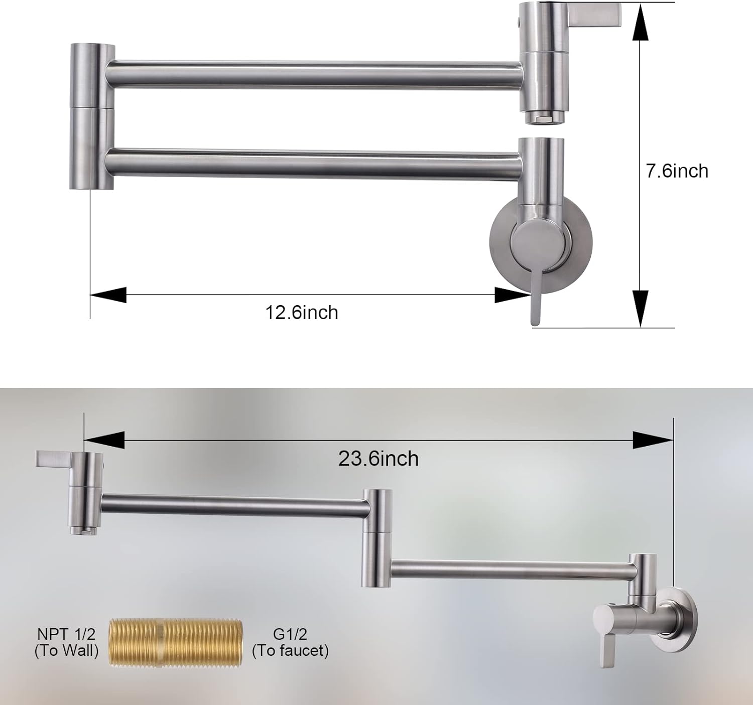 ARCORA Modern Brushed Nickel Pot Filler Wall Mount Folding Faucet With ...