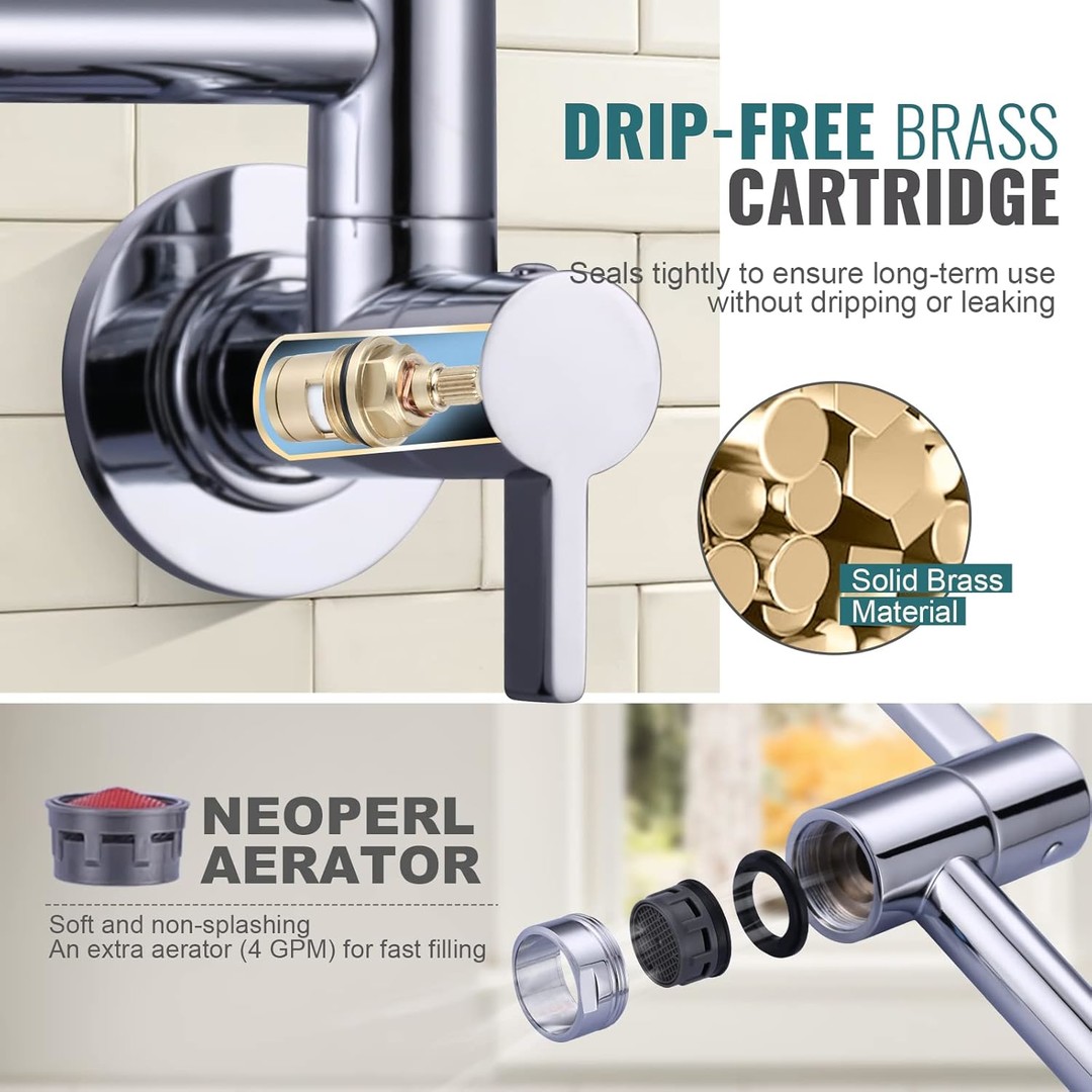 ARCORA Modern Two Handle Chrome Pot Filler Wall Mount Folding Faucet ...