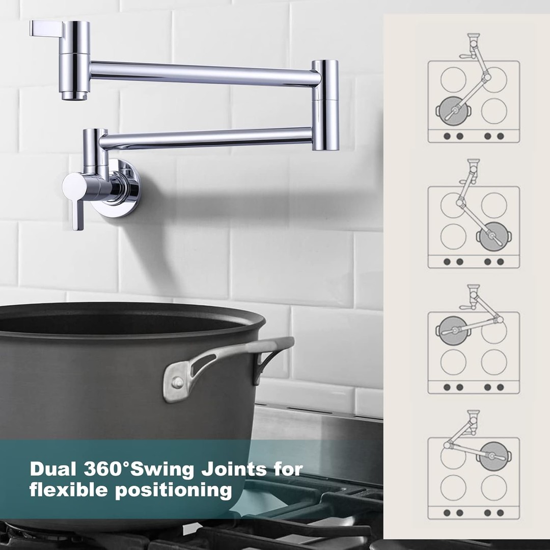 ARCORA Modern Two Handle Chrome Pot Filler Wall Mount Folding Faucet ...