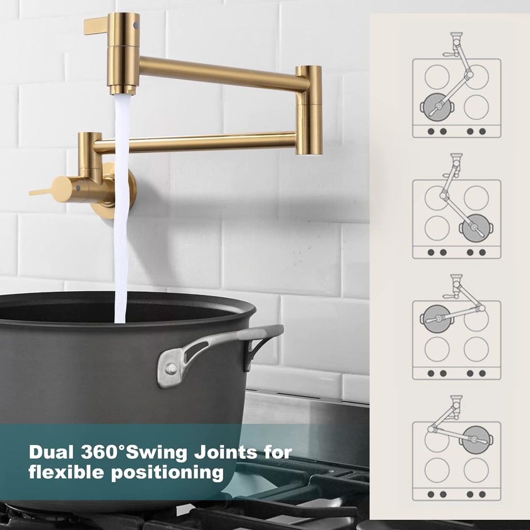 ARCORA Modern Brushed Gold Pot Filler Wall Mount Folding Faucet with ...
