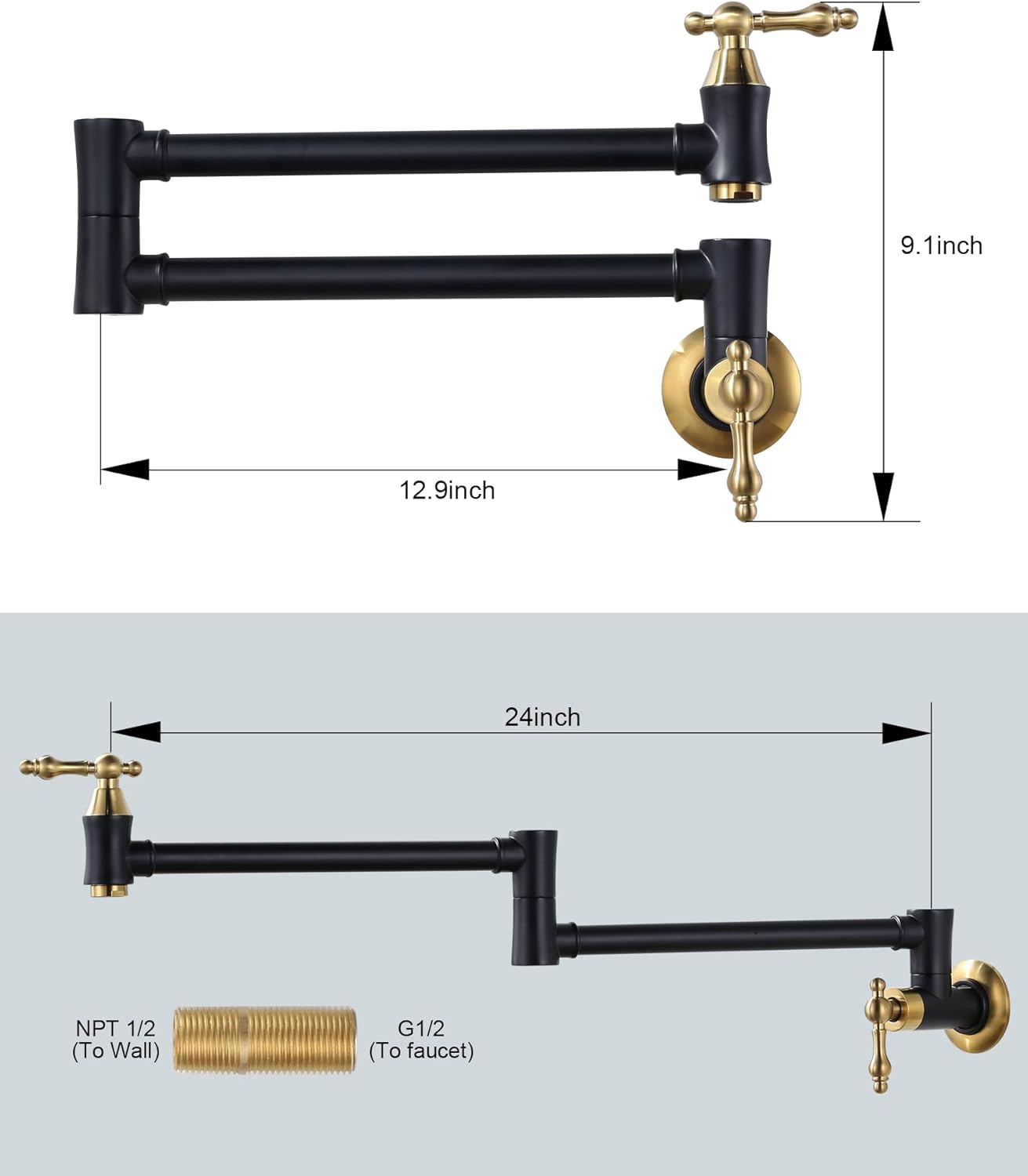 ARCORA Modern Wall Mount Black and Gold Pot Filler Commercial Kitchen ...