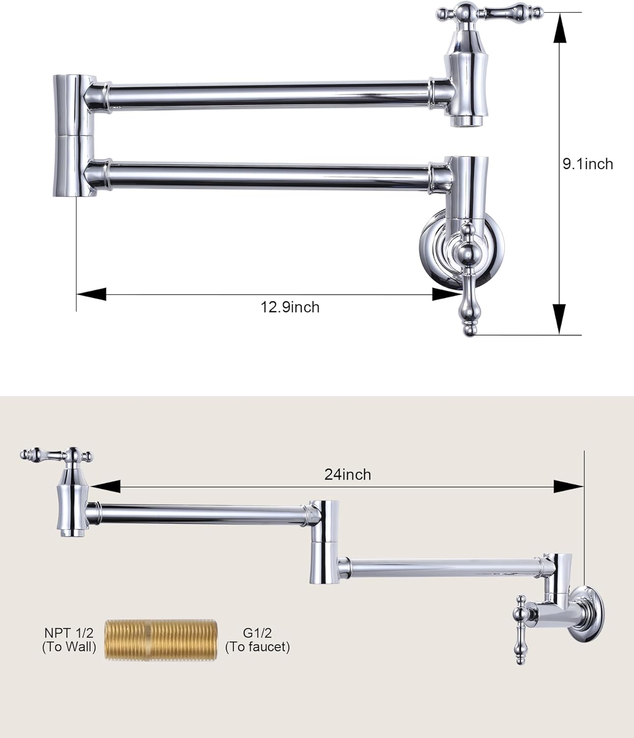 ARCORA Traditional Chrome Wall Mount Pot Filler Commercial Kitchen ...