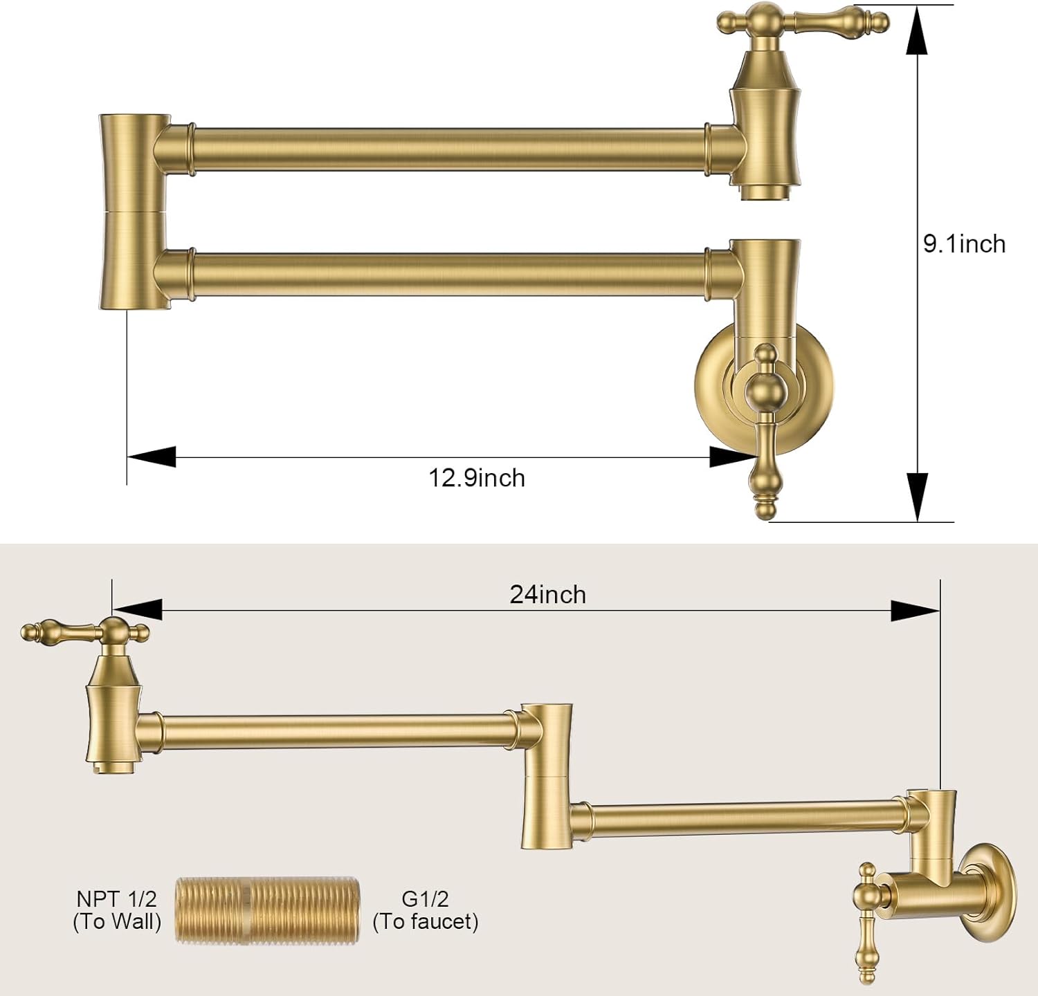 ARCORA Modern Wall Mount Brushed Gold Pot Filler Commercial Kitchen ...