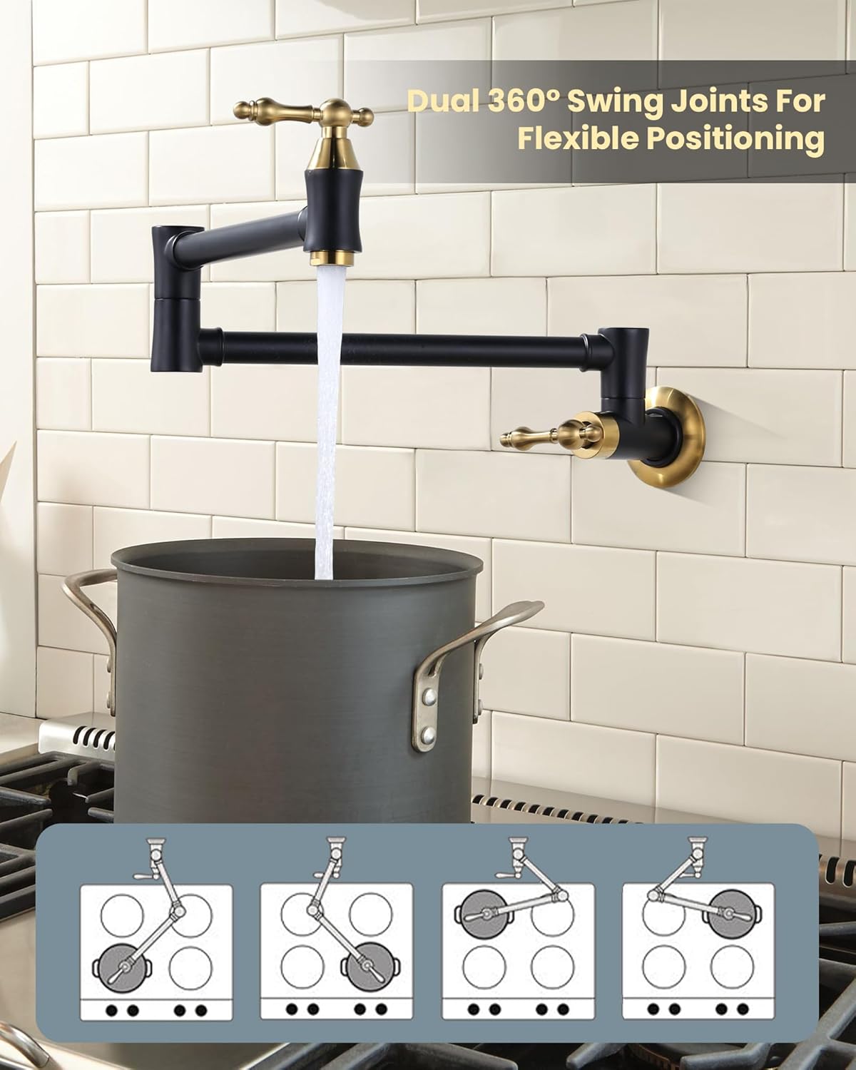 ARCORA Modern Wall Mount Black And Gold Pot Filler Commercial Kitchen ...