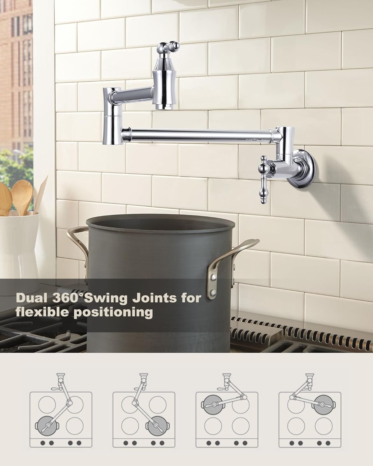 ARCORA Traditional Chrome Wall Mount Pot Filler Commercial Kitchen ...