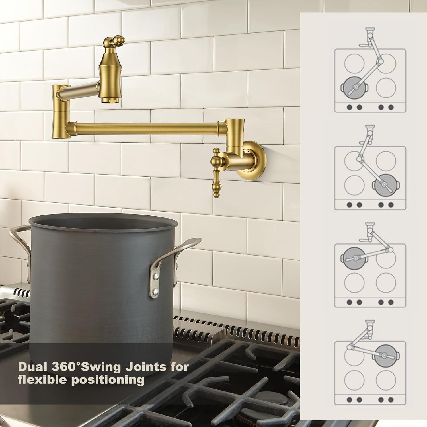 ARCORA Modern Wall Mount Brushed Gold Pot Filler Commercial Kitchen ...