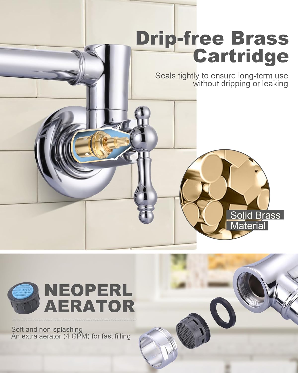 ARCORA Traditional Chrome Wall Mount Pot Filler Commercial Kitchen ...