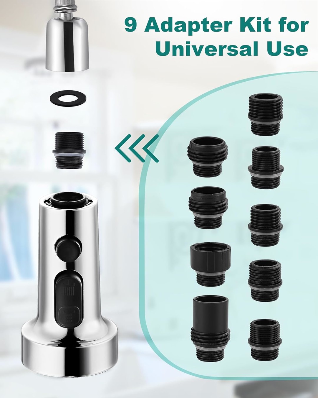 ARCORA Chrome 3-Function Kitchen Faucet Sprayer Head Replacement with 9 ...