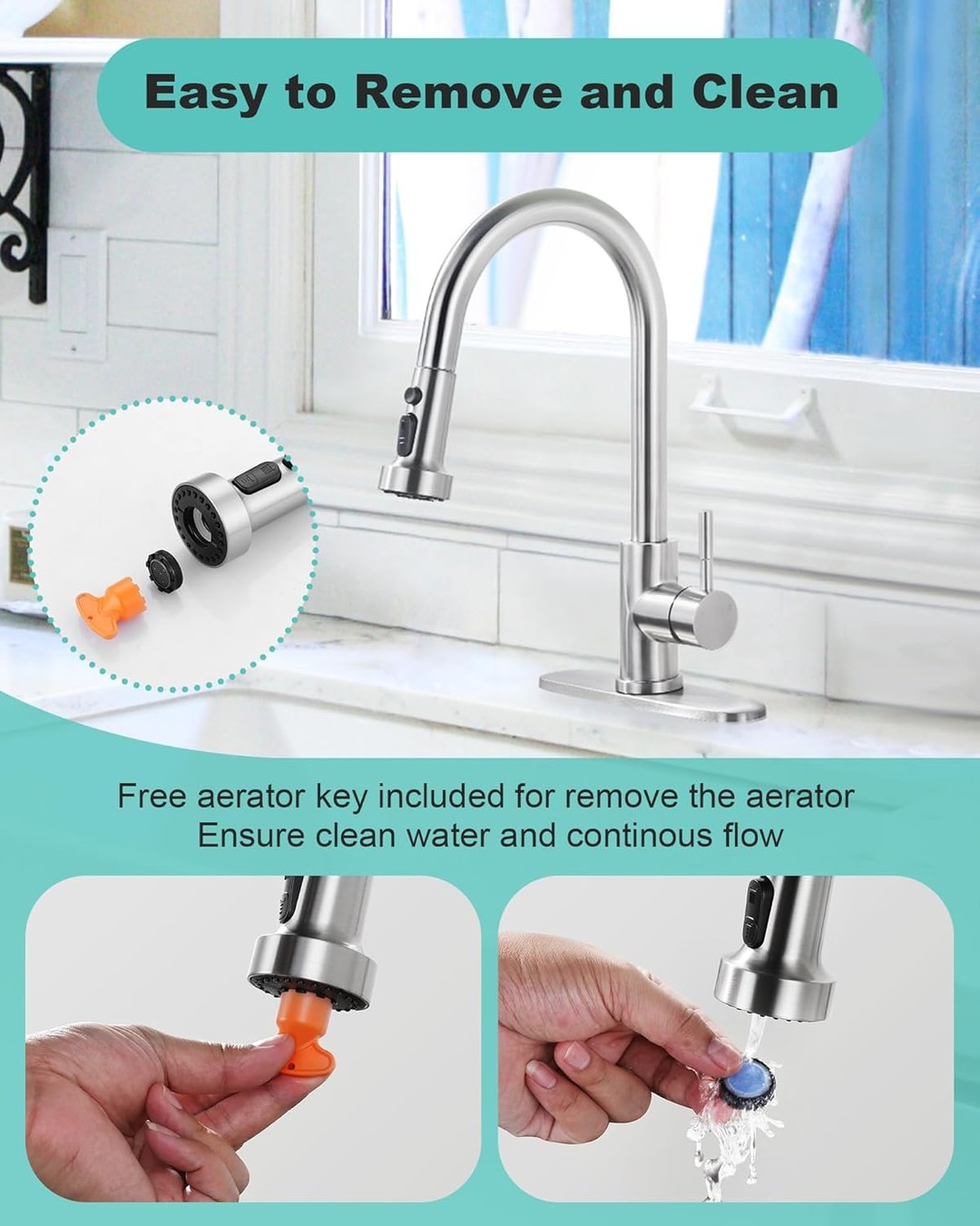 ARCORA Brushed Nickel 3-Function Kitchen Faucet Sprayer Head ...