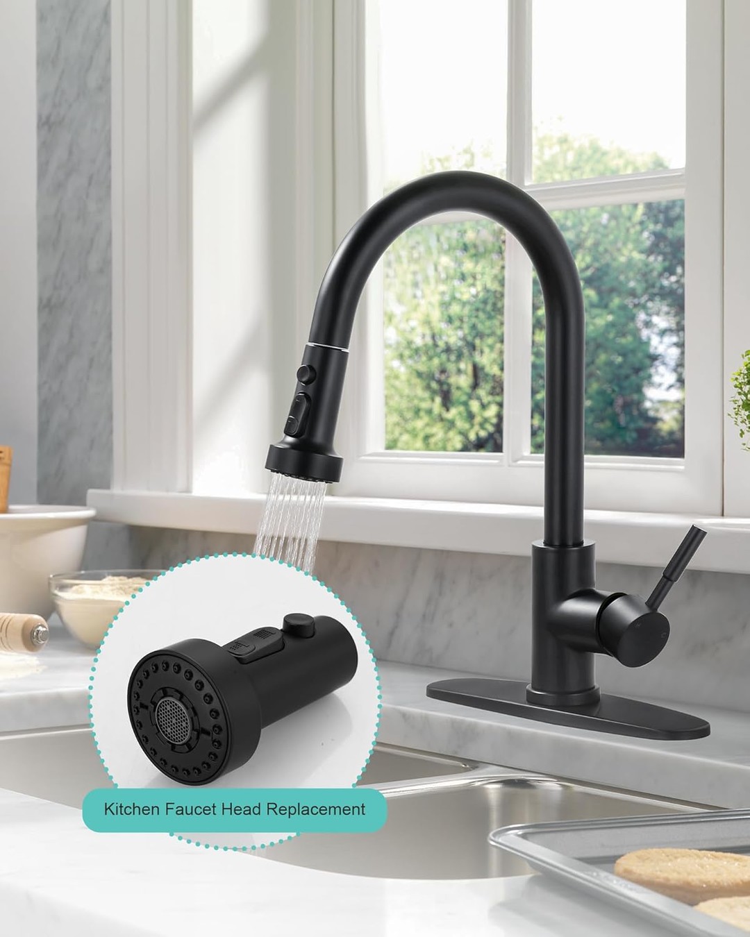 ARCORA Matte Black 3-Function Kitchen Faucet Sprayer Head Replacement ...