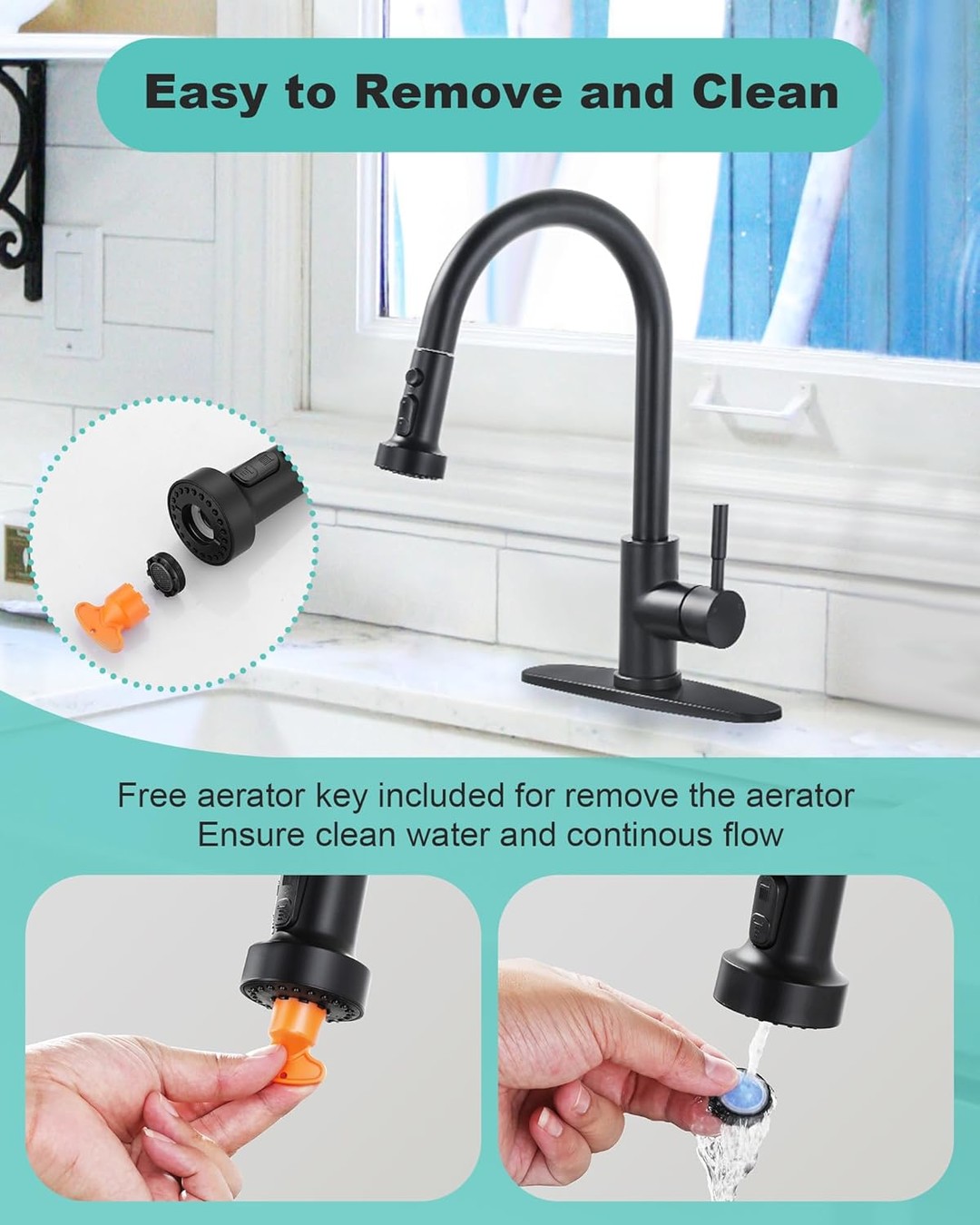 ARCORA Matte Black 3-Function Kitchen Faucet Sprayer Head Replacement ...