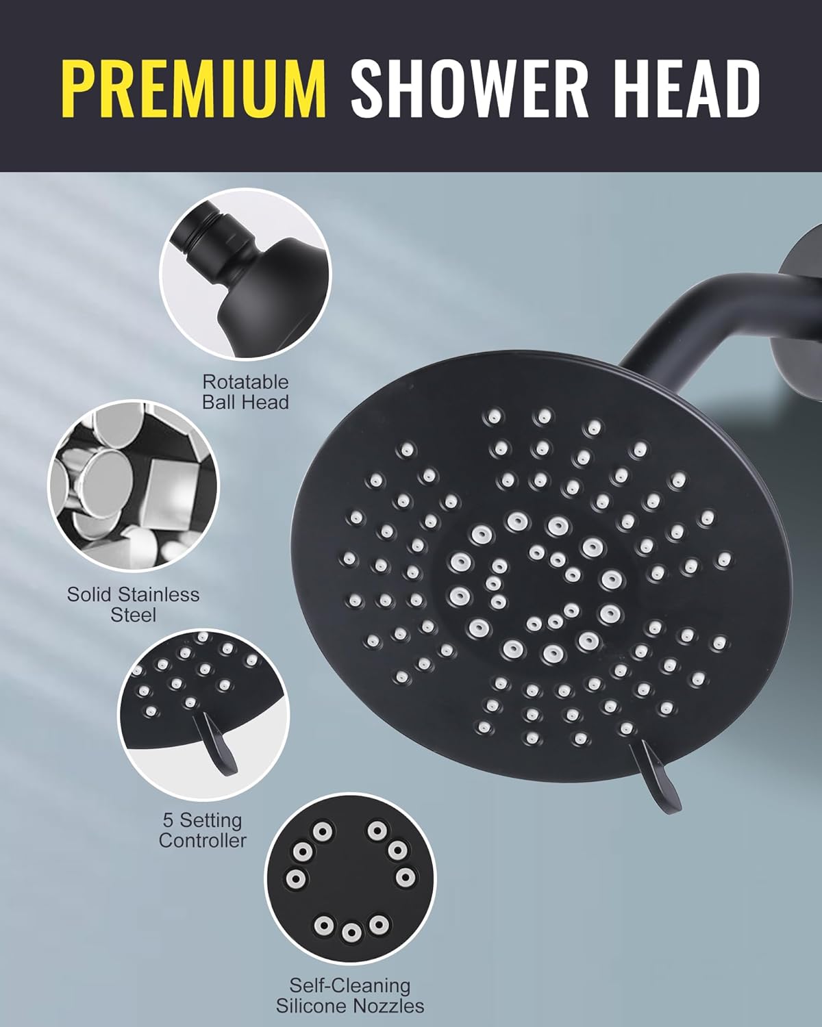 ARCORA Matte Black Wall Mounted Shower System with 6-Inch Rain Shower ...