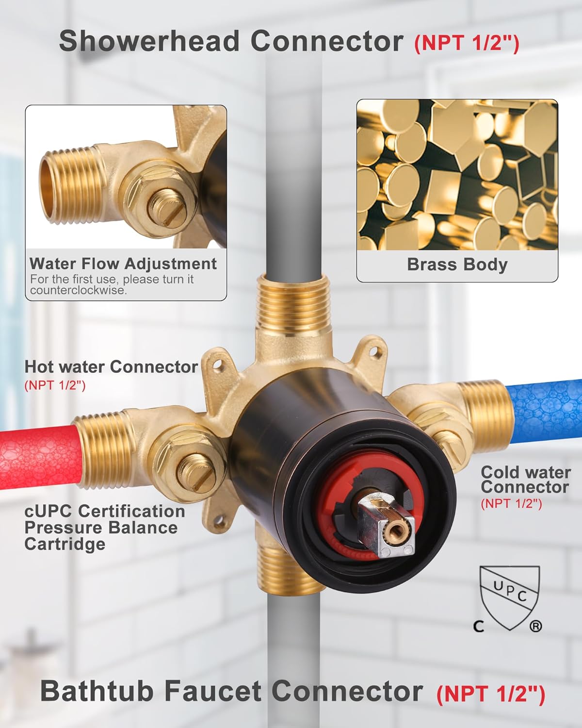 ARCORA Oil Rubbed Bronze Wall Mounted Shower System With 6-Inch Rain Shower Head And Tub Spout ...