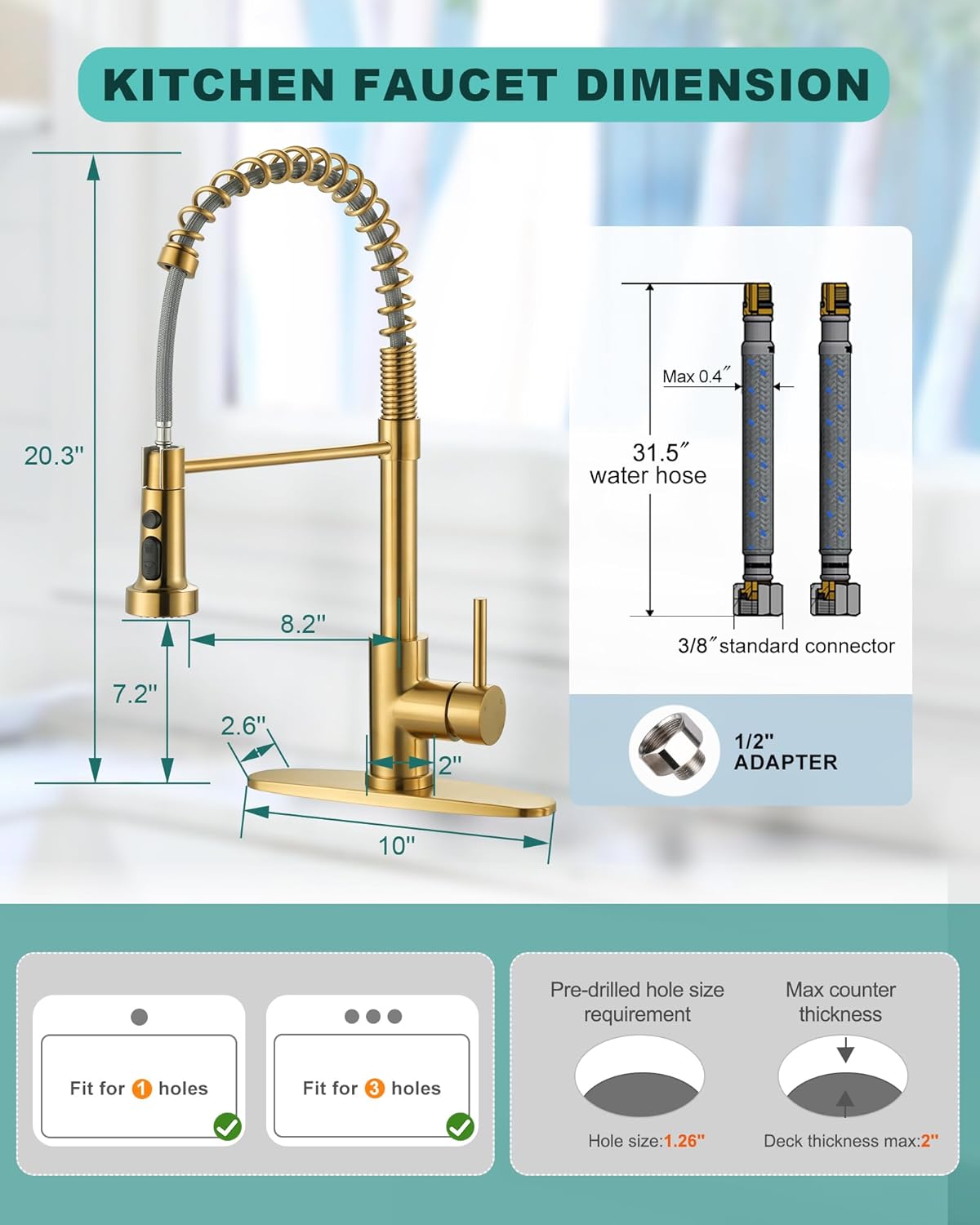 ARCORA Brushed Gold Pull Down Spring Kitchen Faucets with Deck Plate ...