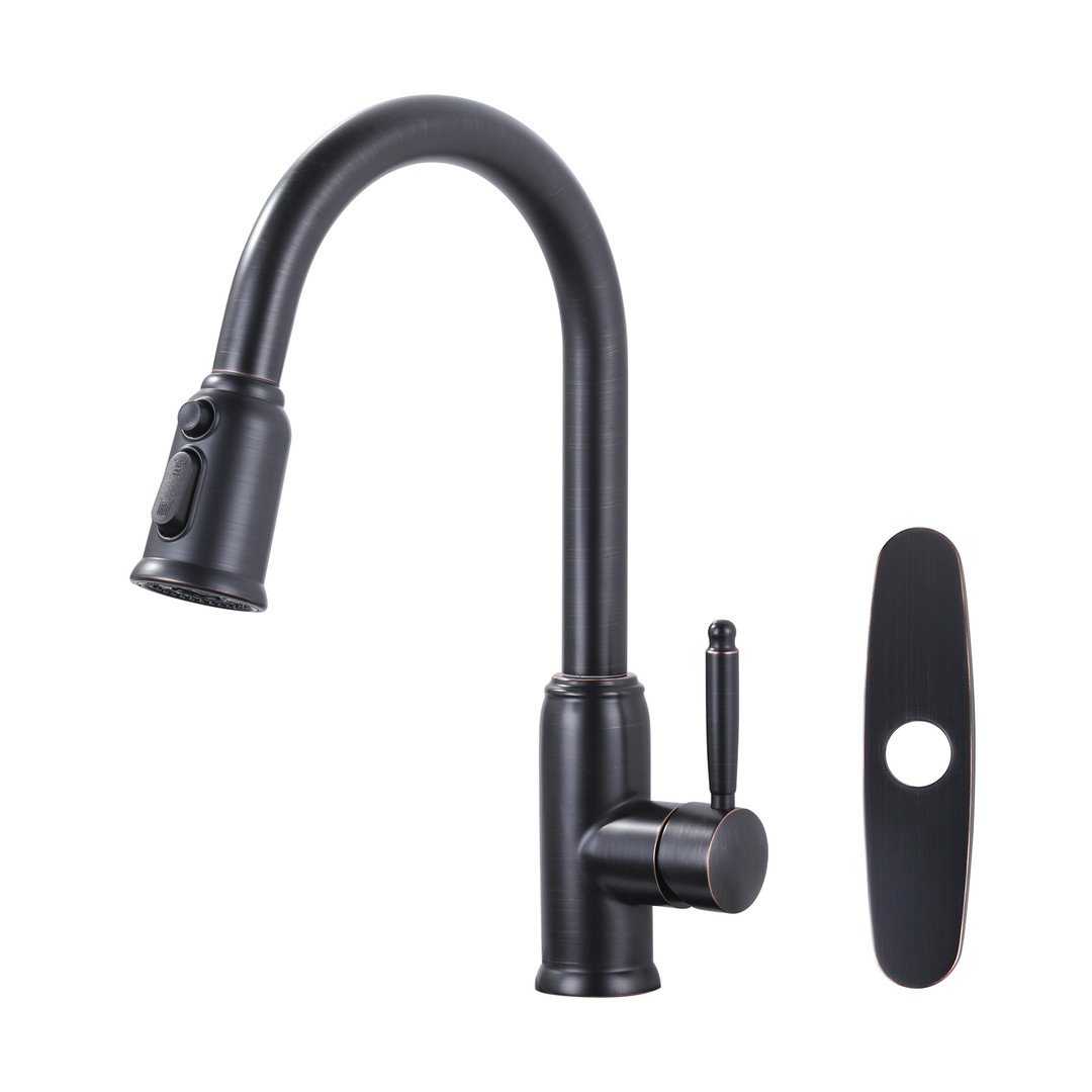 Single Handle Pull Out Sprayer Kitchen Faucet Included Deckplate In Oil ...