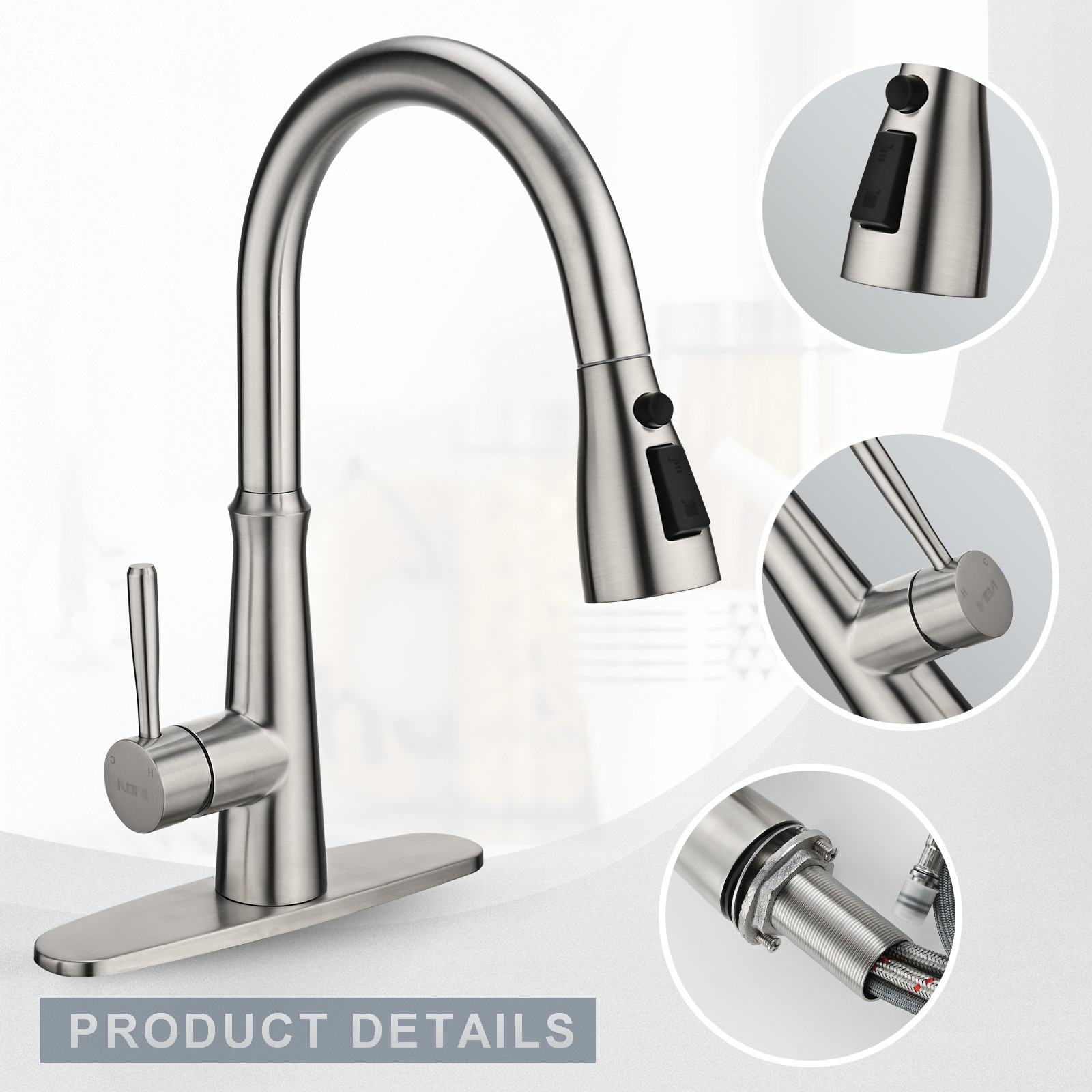 Single Handle High Arc Pull Down Sprayer Kitchen Faucet in Brushed ...