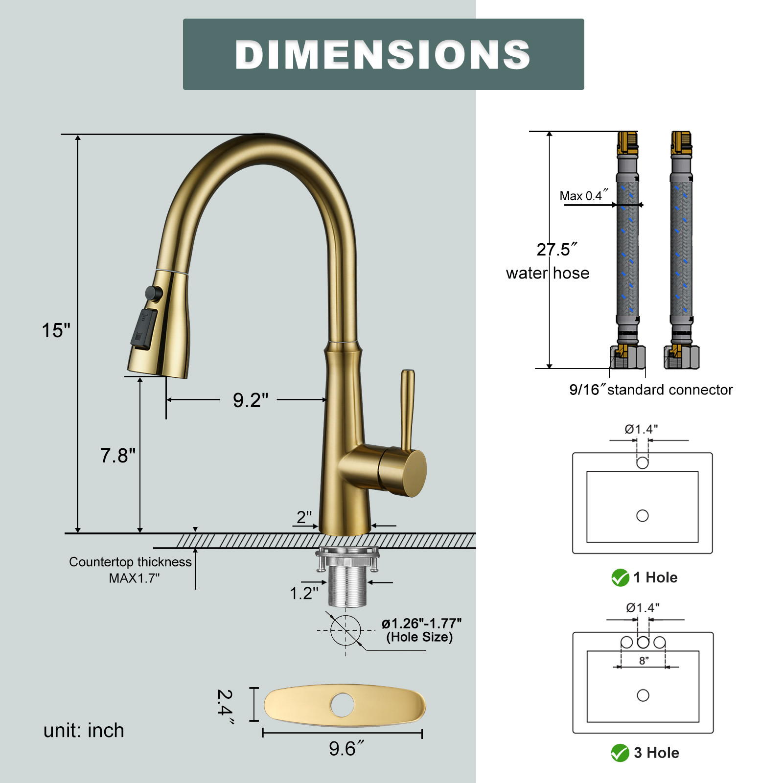 Single Handle High Arc Pull Down Sprayer Kitchen Faucet in Brushed Gold ...