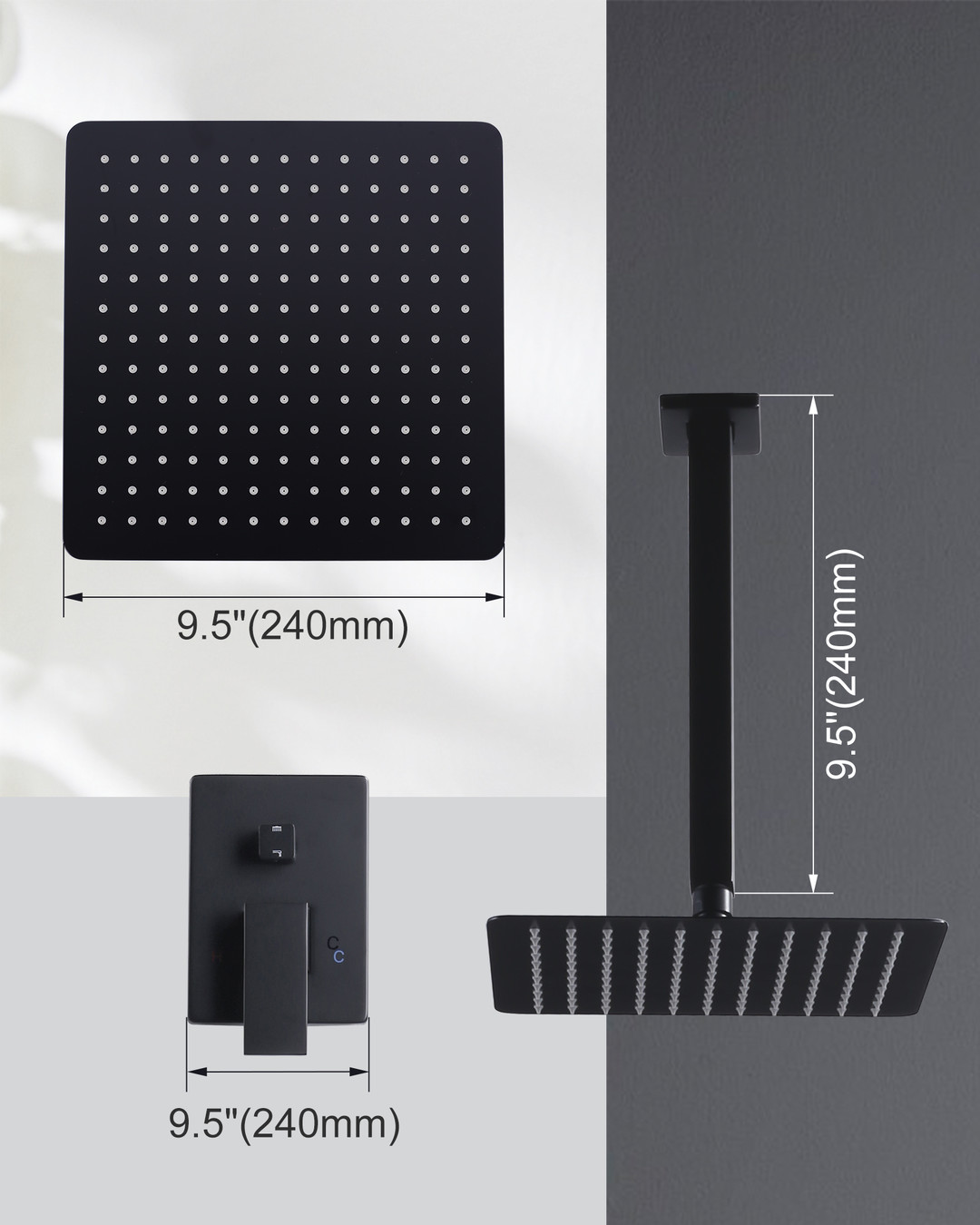 Square 2-Spray Patterns with 1.6 GPM 10 in. Wall Mounted Rain Fixed ...